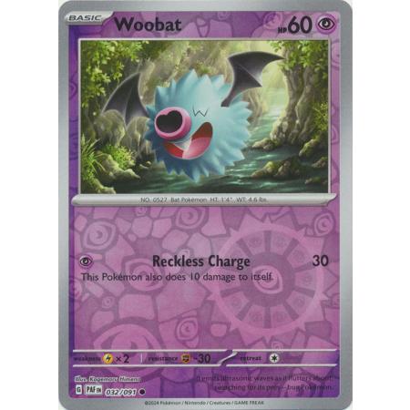 Woobat - 032/091 - Common Reverse Holo Paldean Fates Reverse Holo ...