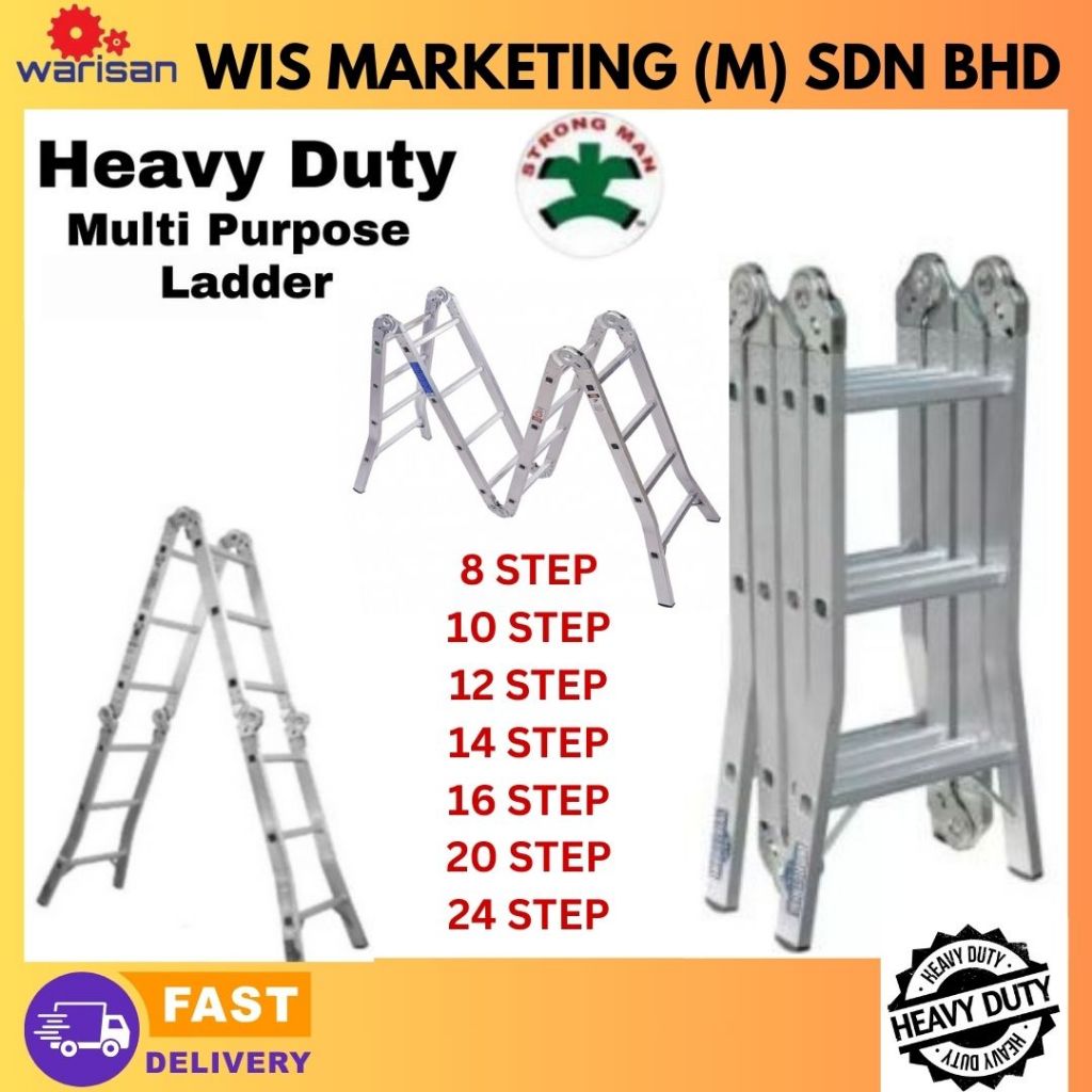[ READY STOCK ] STRONGMAN Heavy Duty Multi Purpose Ladder 8 / 10 / 12 ...