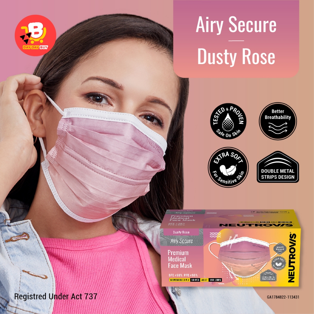 Neutrovis 3-Ply Airy Secure Premium Medical Face Mask - Dusty Rose ...