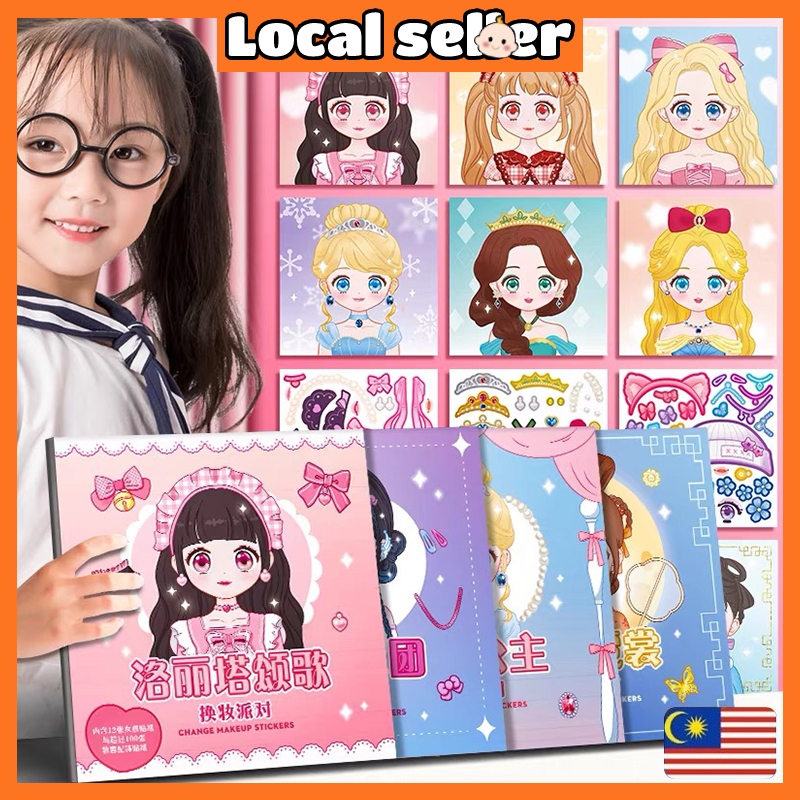 Aikoky Kids Girl Sticker Book Girl Makeup Toys Beautiful Princess Dress ...