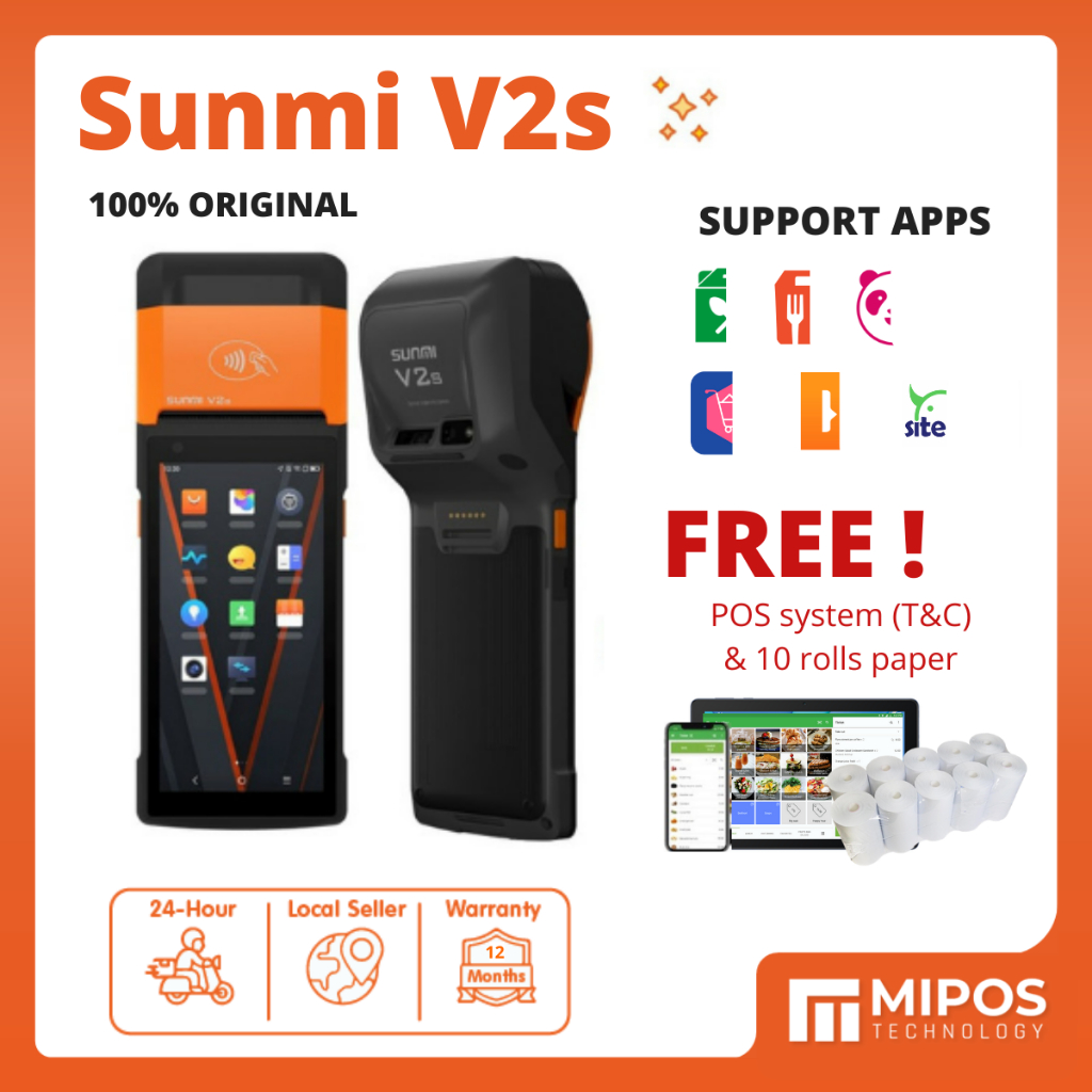 SUNMI V2s (2GB) 4G WiFi Mobile Handheld POS Terminal Printer / Label ...