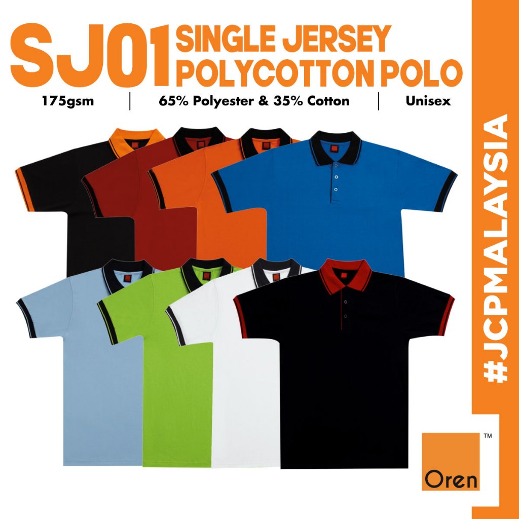 JCP x OREN SPORT Premium Single Jersey Polo SJ01 Unisex Collar Cotton ...