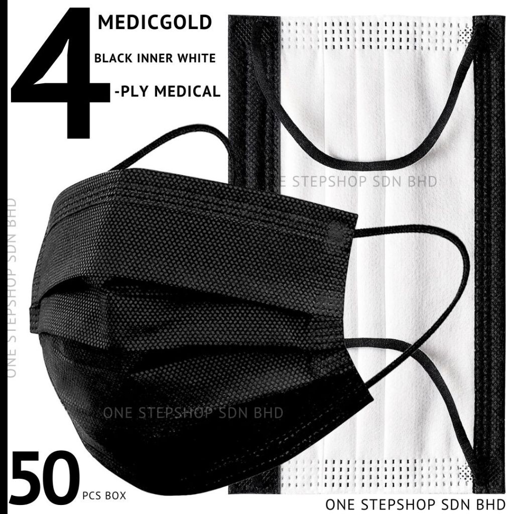 Black Inner White saftey plus 4 ply Adult Medical Face Mask Disposable ...