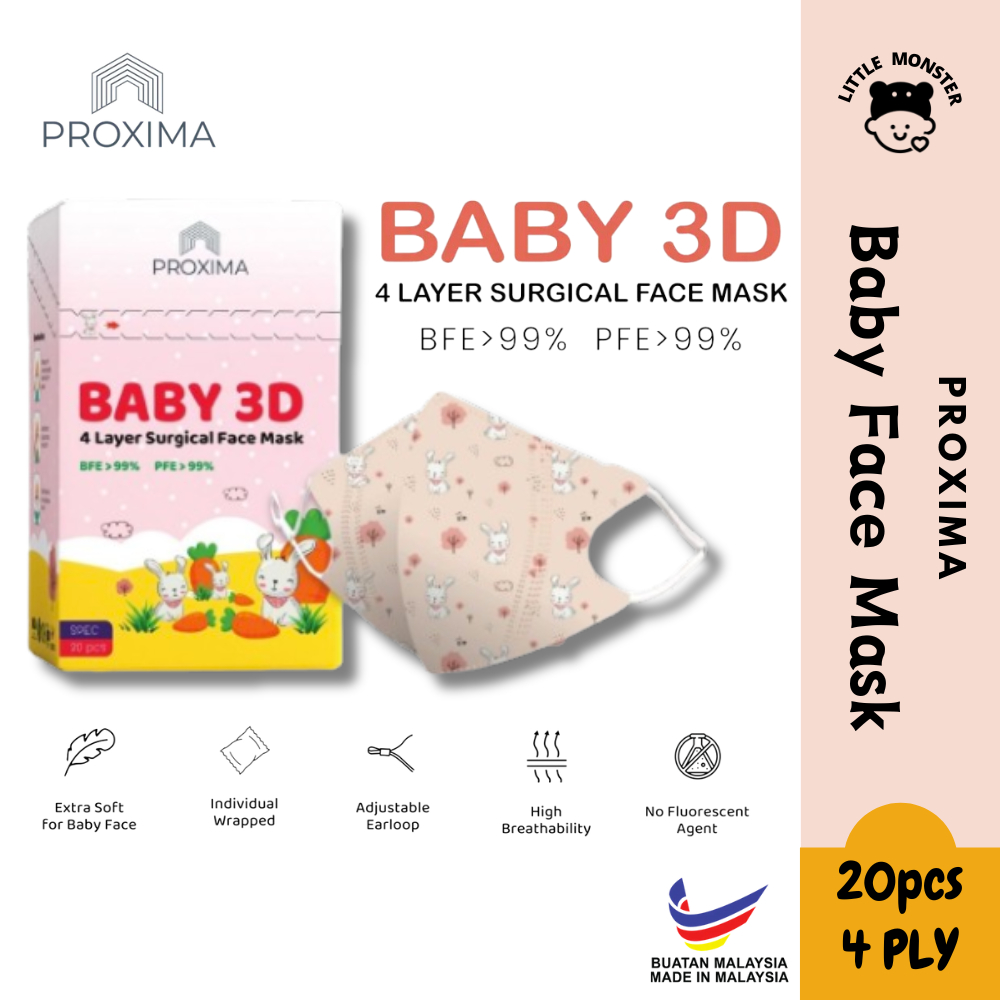 Proxima Baby Face Mask 3D 4Ply 20pcs/Box (3m+ to 3year old) Adjustable ...