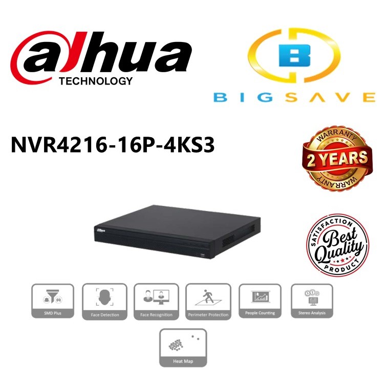 DAHUA 16CH / 16 CHANNEL NVR4216-16P-4KS3 1U 16POE 2HDDS LITE NETWORK VIDEO RECORDER | Shopee ...