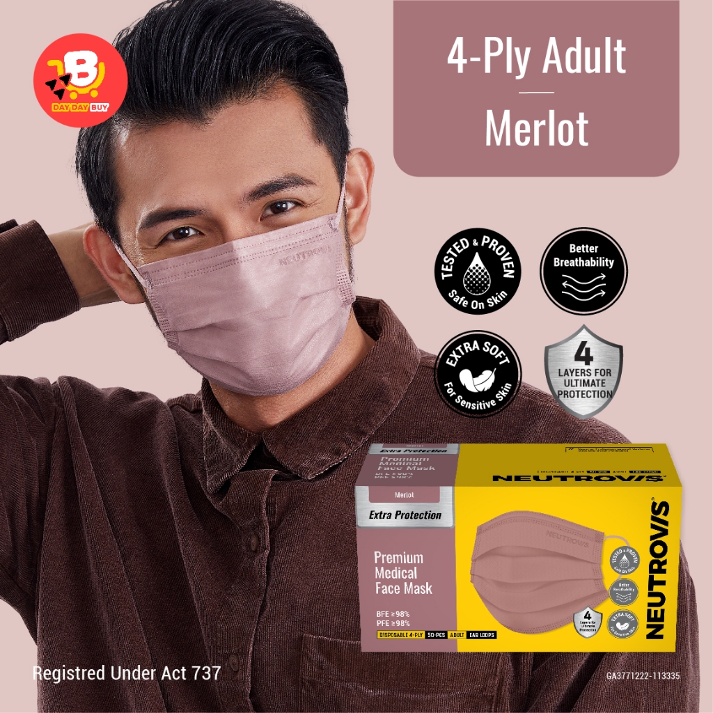 Neutrovis 4-Ply Premium Medical Face Mask - Merlot | Shopee Malaysia