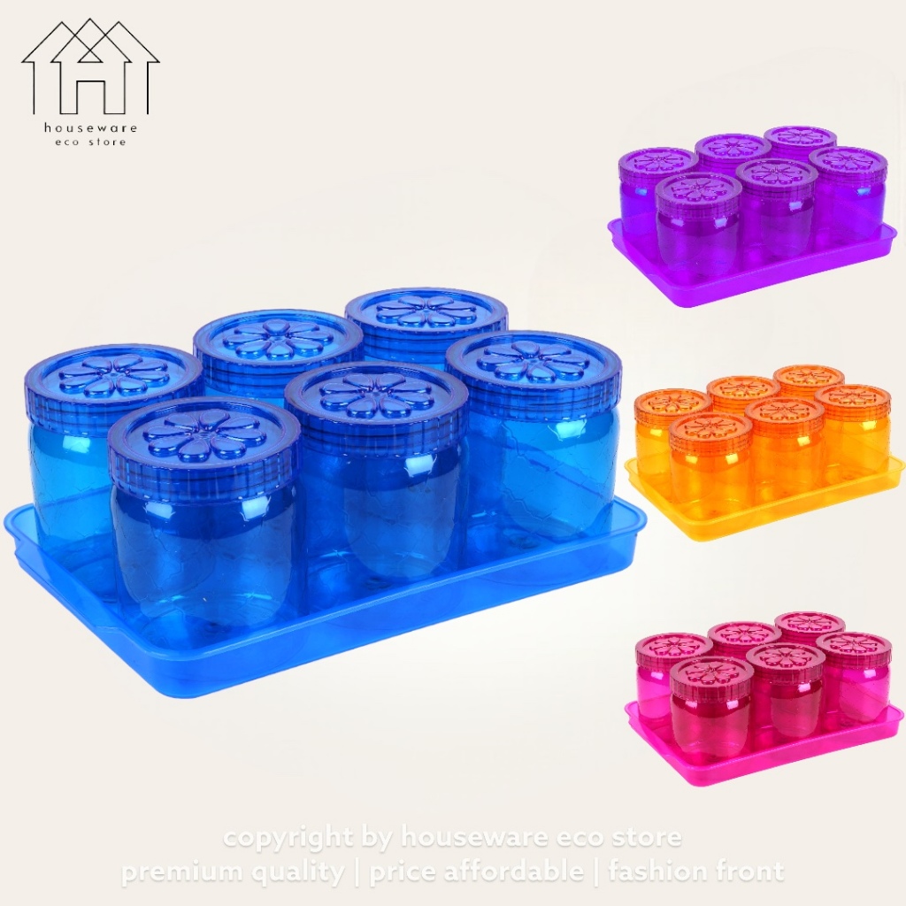 7pcs Canister Set With Tray | 800ml Bekas Kuih Raya Set | Cookies ...