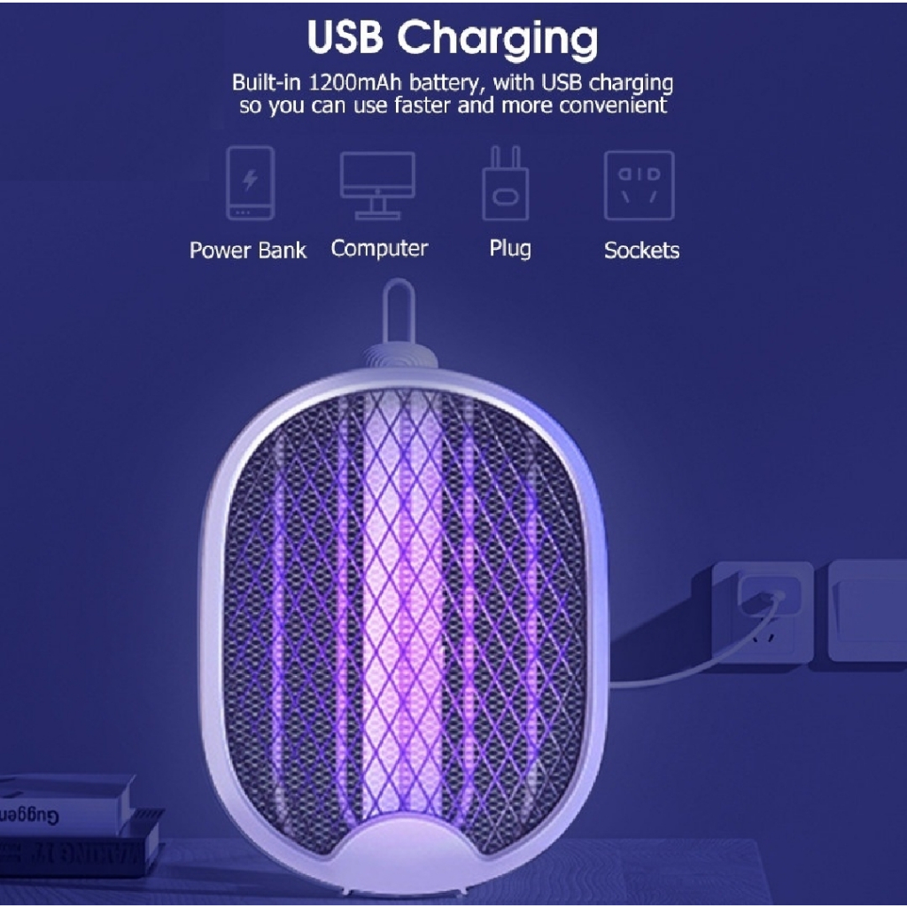 Foldable 3 in1 Electric Mosquito Killer Racket Electric Insect Killer ...