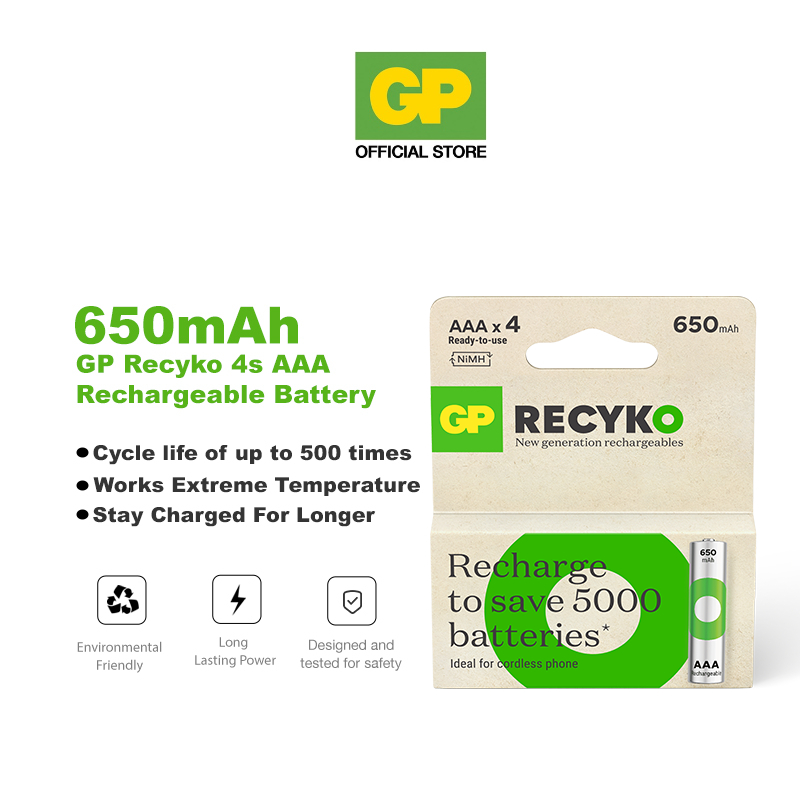 [NEW] GP ReCyko 650mAh AAA Rechargeable Battery (4batteries pack ...