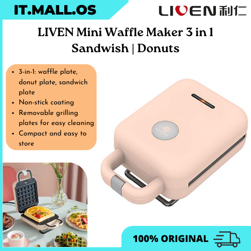 LIVEN Mini Wafer Maker 3 in 1 Sandwish | Donuts with Removable Non ...