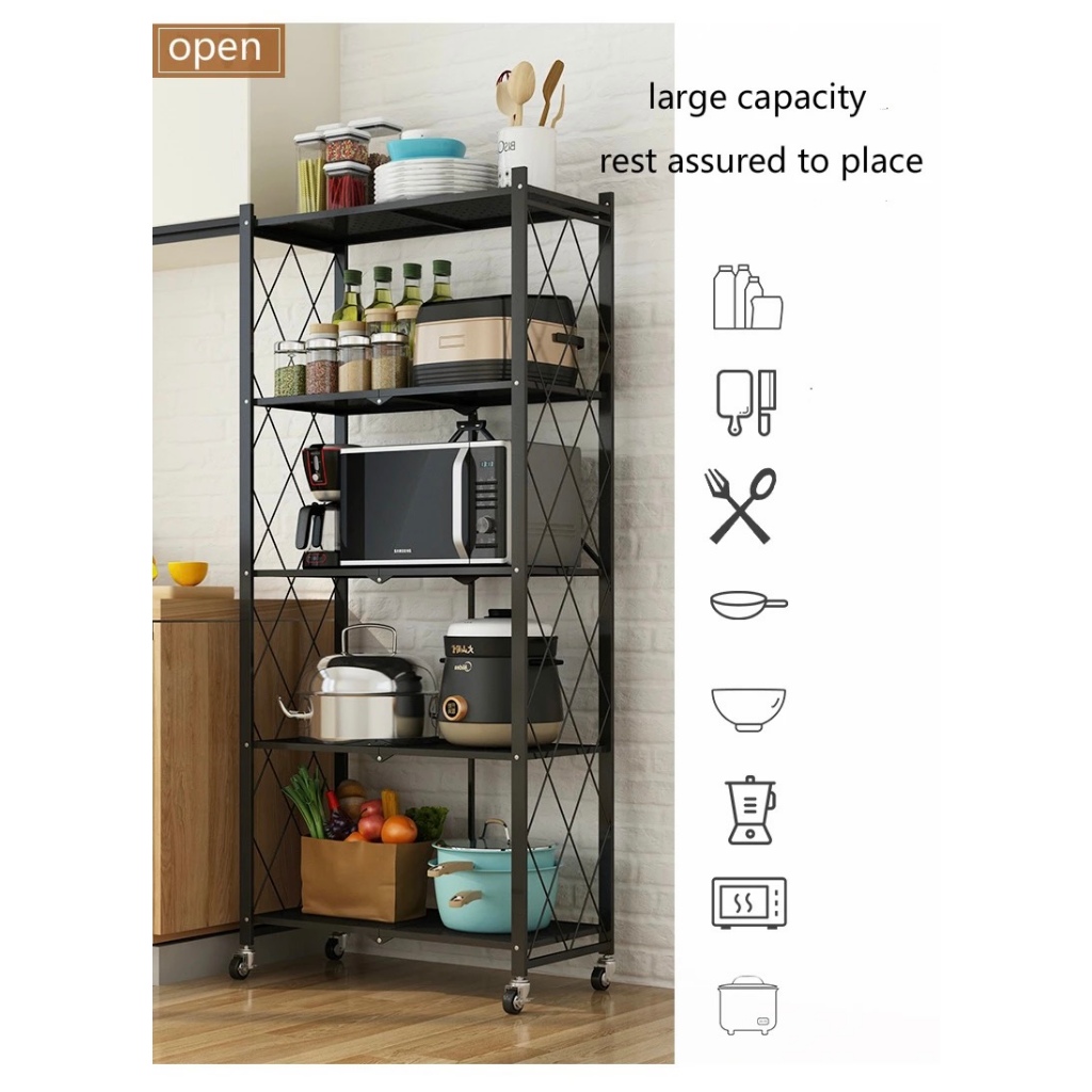 BATHKITCHZ Foldable Storage Rack with Wheel Rak Dapur Rak Kabinet Dapur ...