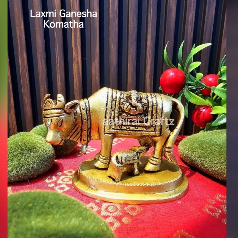 Laxmi Ganesha KomathaAntique Finish Cow and Calf Brass Sculpture ...