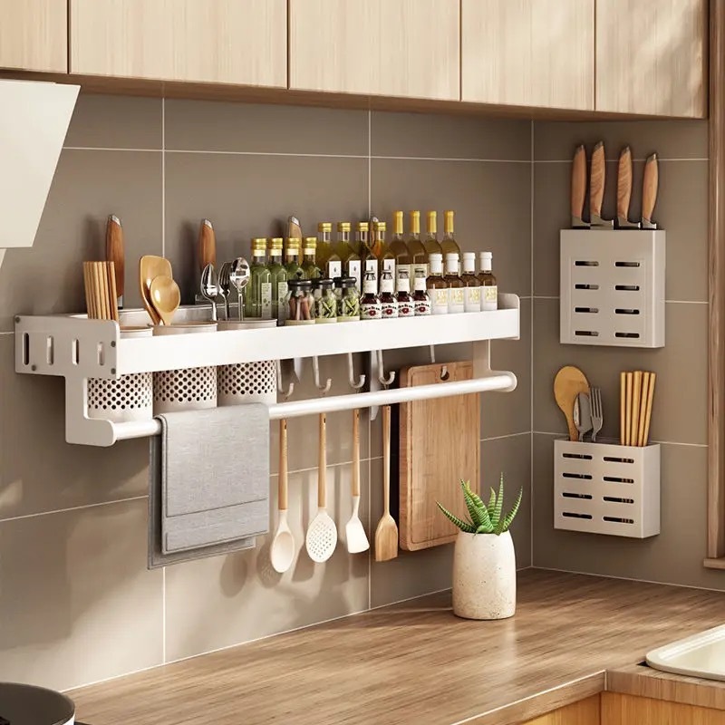 BATHKITCHZ 50/60/80cm White Kitchen Storage Rack Spice Rack Cutlery ...
