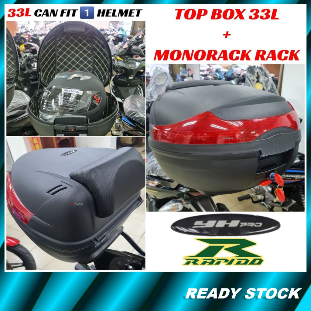 YHPRO 33L Top Box+RAPIDO Monorack Rear Rack YAMAHA Gear Solariz Avantiz Y16ZR Y15ZR LC135 HONDA ...
