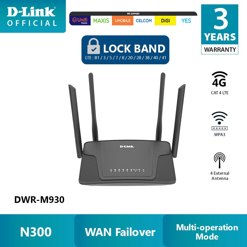 D-LINK N300 4G LTE Wireless Sim Card WiFi Router support all telco hotspot unlimited lock band ...