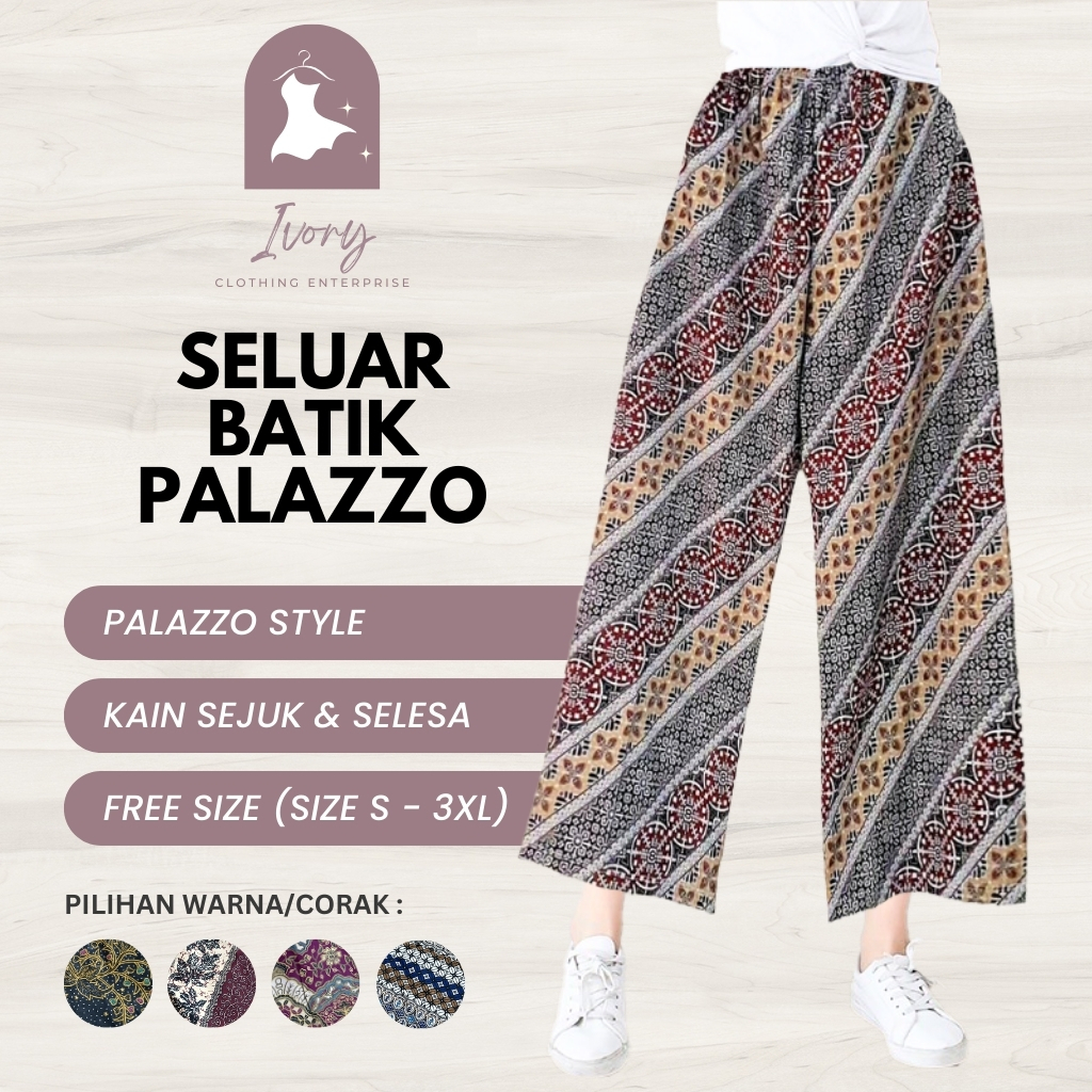 IVORY CLOTHING Flower Palazzo Long Pants / Seluar Batik Palazzo ...