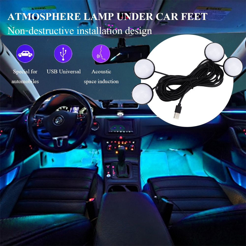 4pcs Led Car Foot Lights Color Ambient Lamp 2V Auto Interior Decorative ...