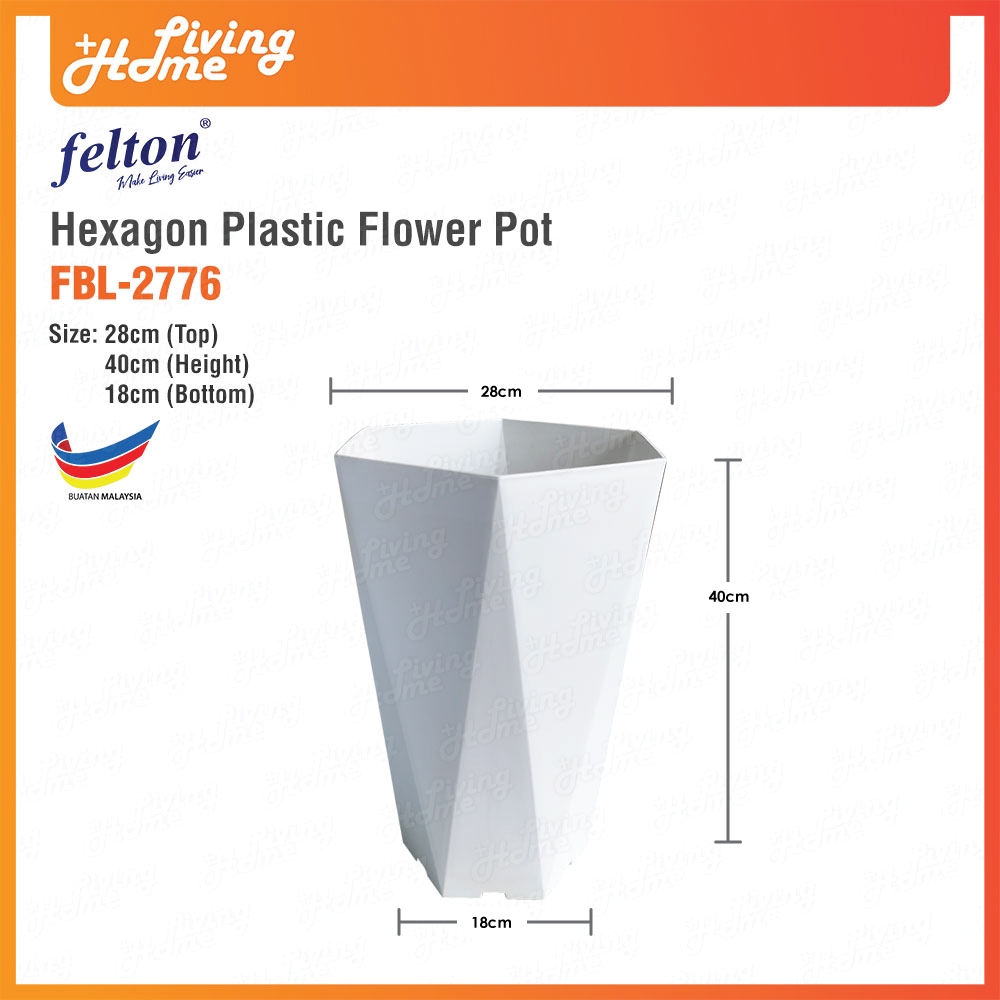 Hexagon High Plastic Flower Pot 28cm Pasu Bunga Plastik Segi Enam ...