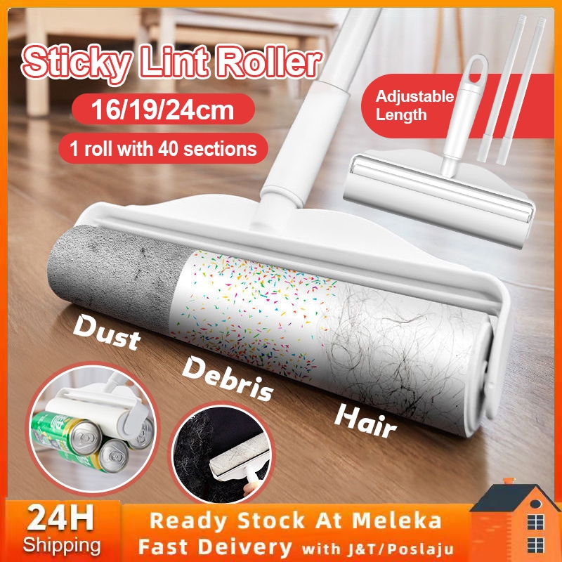 24CM Sticky Lint Roller Detachable Rod Floor Lint Roller Long Pole ...