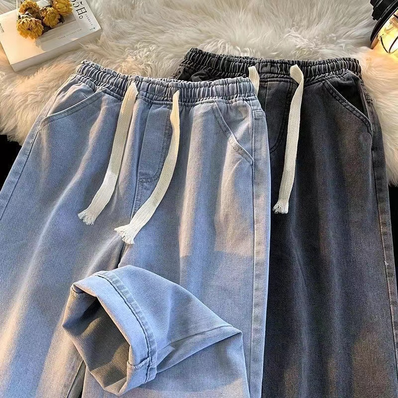Unisex loose spring and summer Buckleless design jeans trousers ...