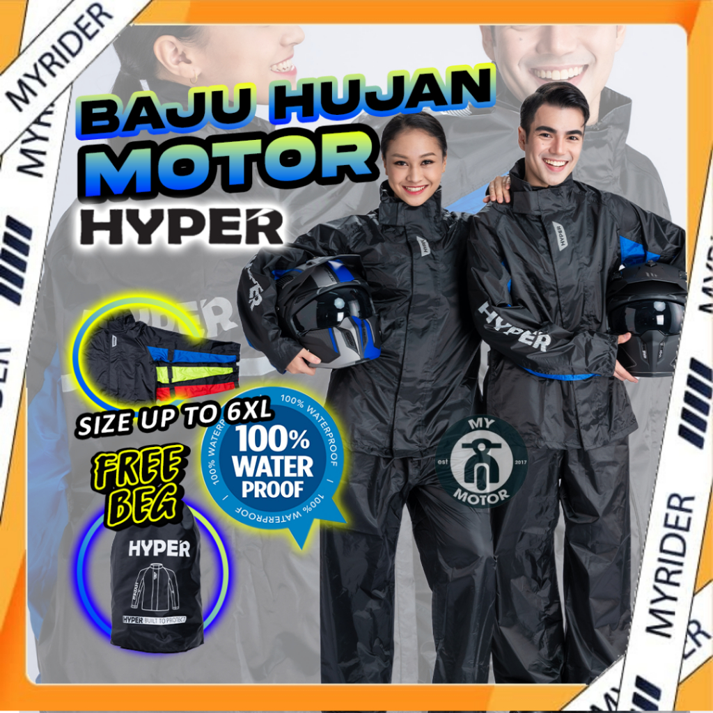 HYPER 06 RAINCOAT Waterproof Breathable Night Reflected Raincoat Baju Hujan Rider Tech | Shopee ...