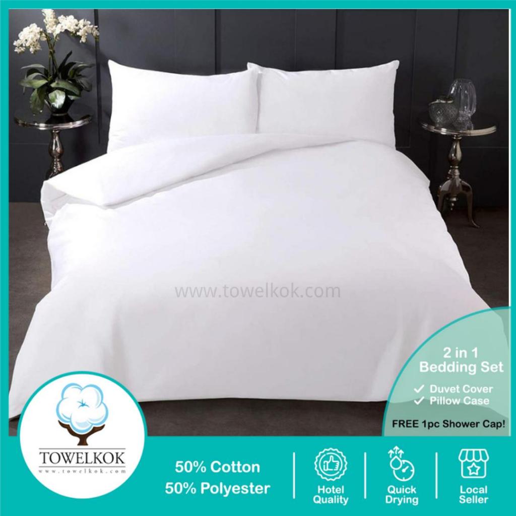 2 in 1 Hotel Premium Plain White Bedding Set | Shopee Malaysia