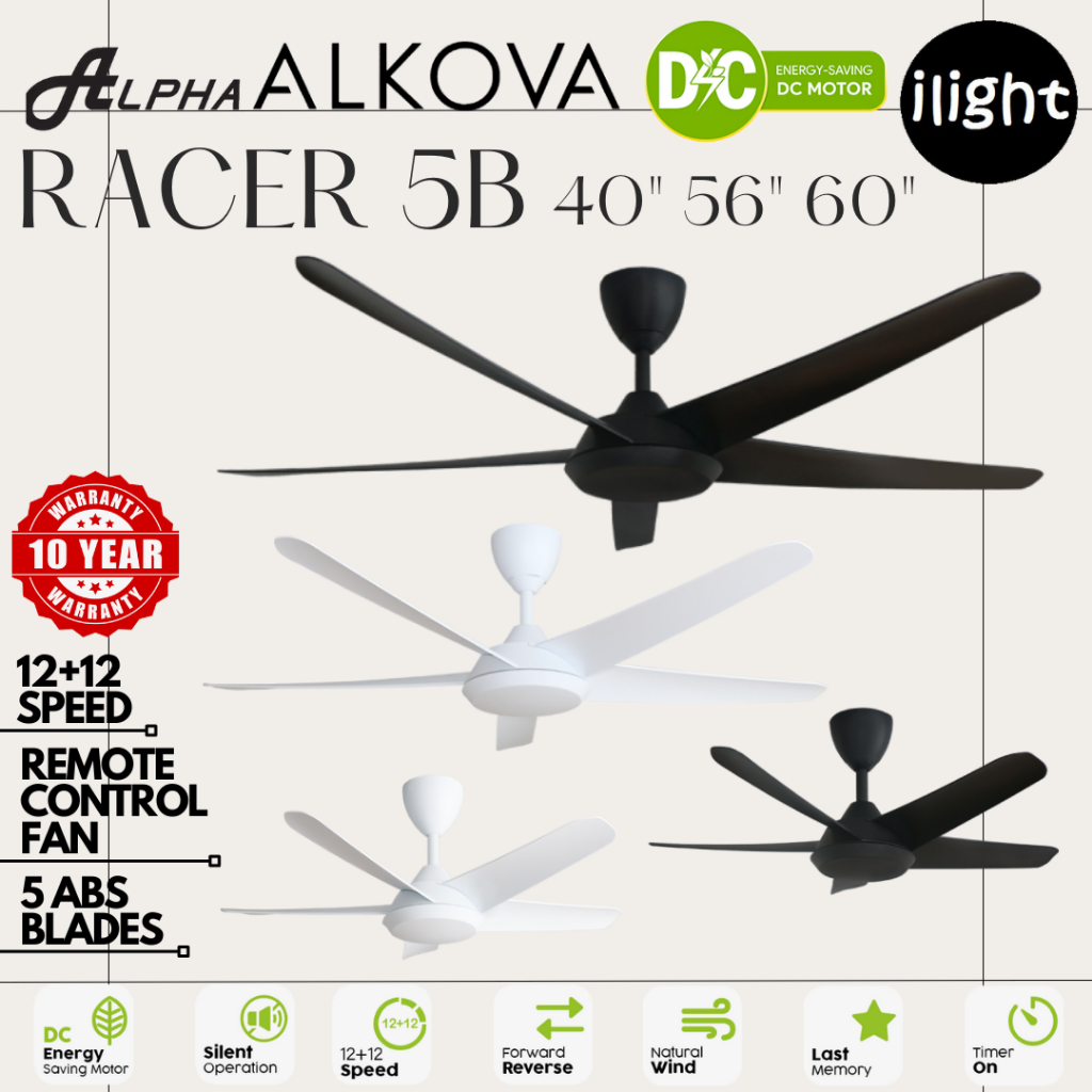 Alpha Fan Racer 5B 40 56 60 Inches DC Motor 5 ABS Blade 12 RF Speed ...