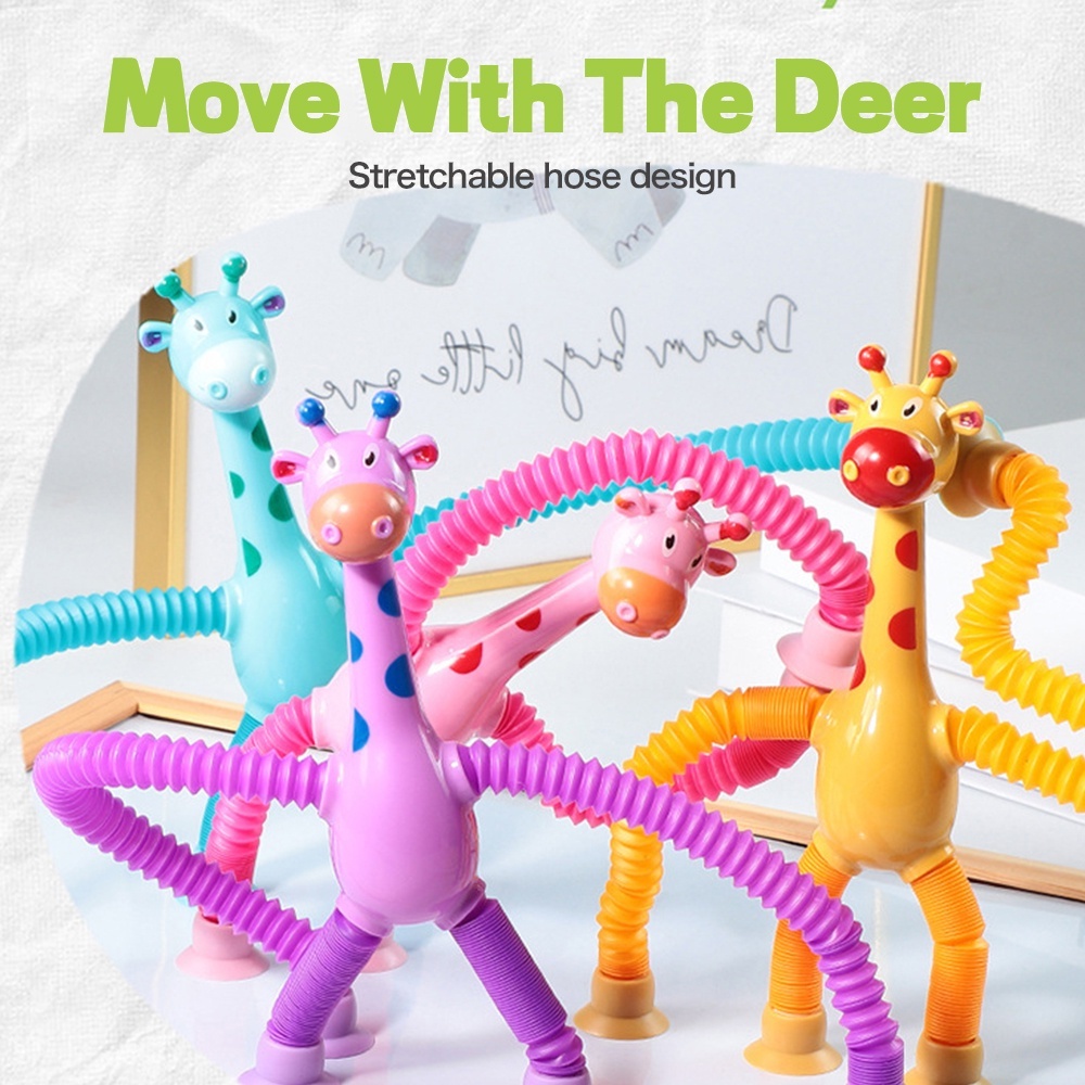 LED light Yellow Giraffe Pop Tubes Telescopic Suction Cup Toys Fun Kids ...