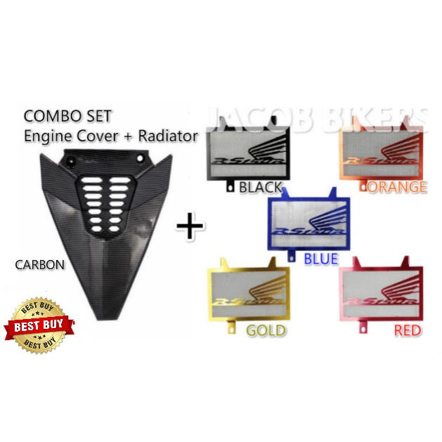 🔥RS150 COMBO SET🔥 HONDA RS150 ENGINE COVER+RADIATOR COVER CARBON/BLACK ...