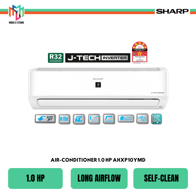Sharp AHXP10YMD J-Tech Inverter Air Conditioner 1.0 HP Plasmacluster ...