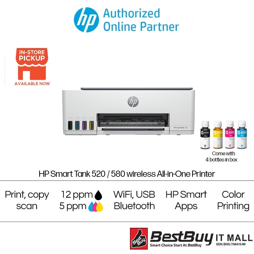 HP All In One Printer Smart Ink Tank 520 USB/580 Wifi | Shopee Malaysia