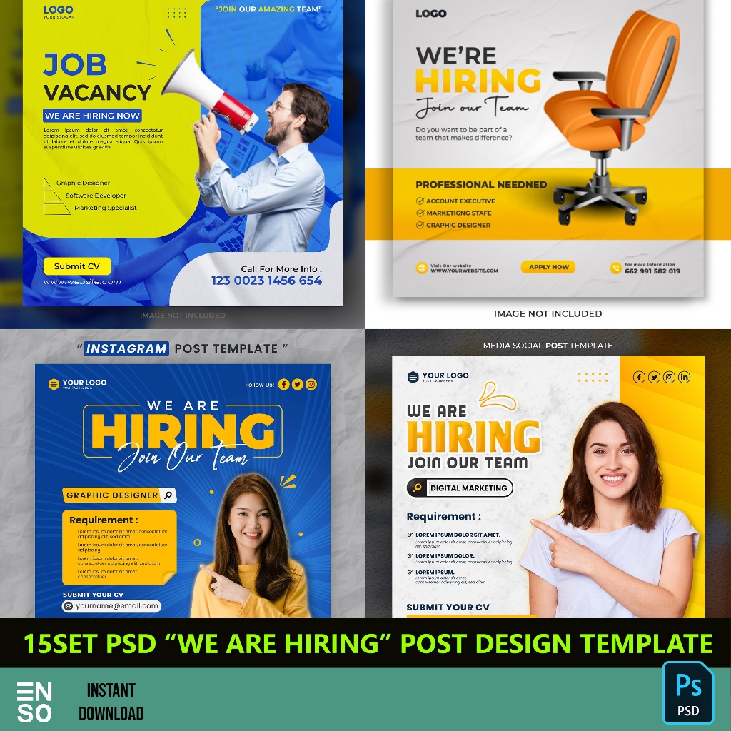 15-Set PSD Recruitment Post Template Design | Editable PSD Design ...
