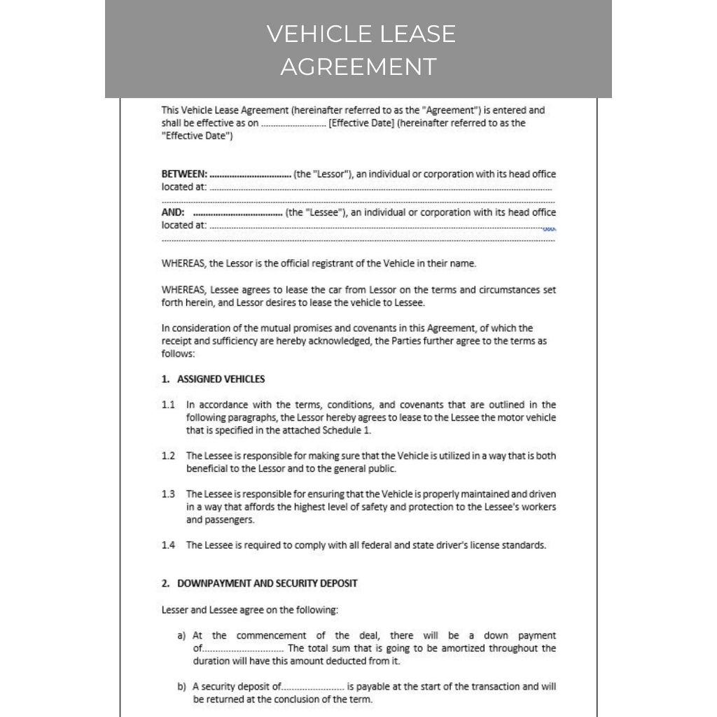 Motor Vehicle Lease Agreement Template