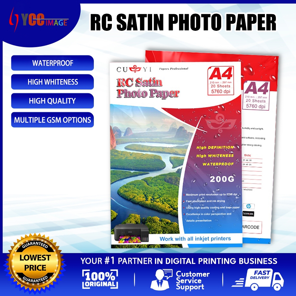 CUYI RC Satin Photo Paper A4 Size No Back Print 200GSM ( 20 Sheets ...