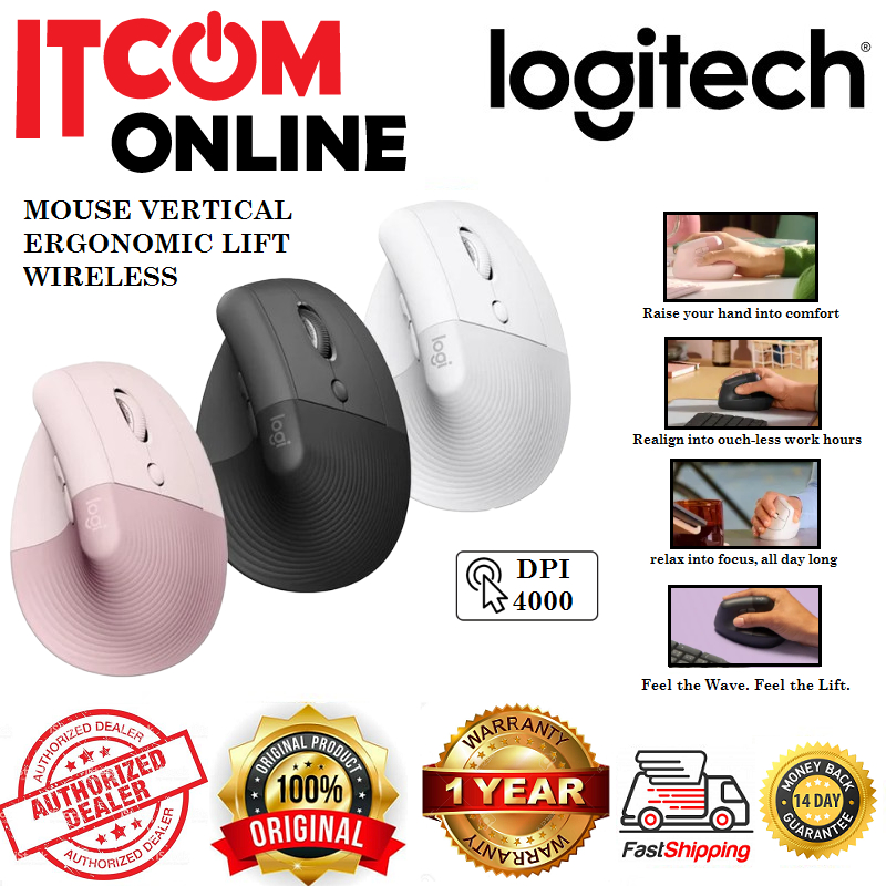 LOGITECH VERTICAL ERGONOMIC LIFT BLUETOOTH WIRELESS MOUSE (BLACK/WHITE ...