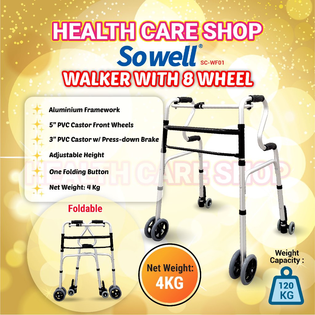 Sowell Adjustable & Foldable Walker With 8 Wheels Walking Frame (SC ...
