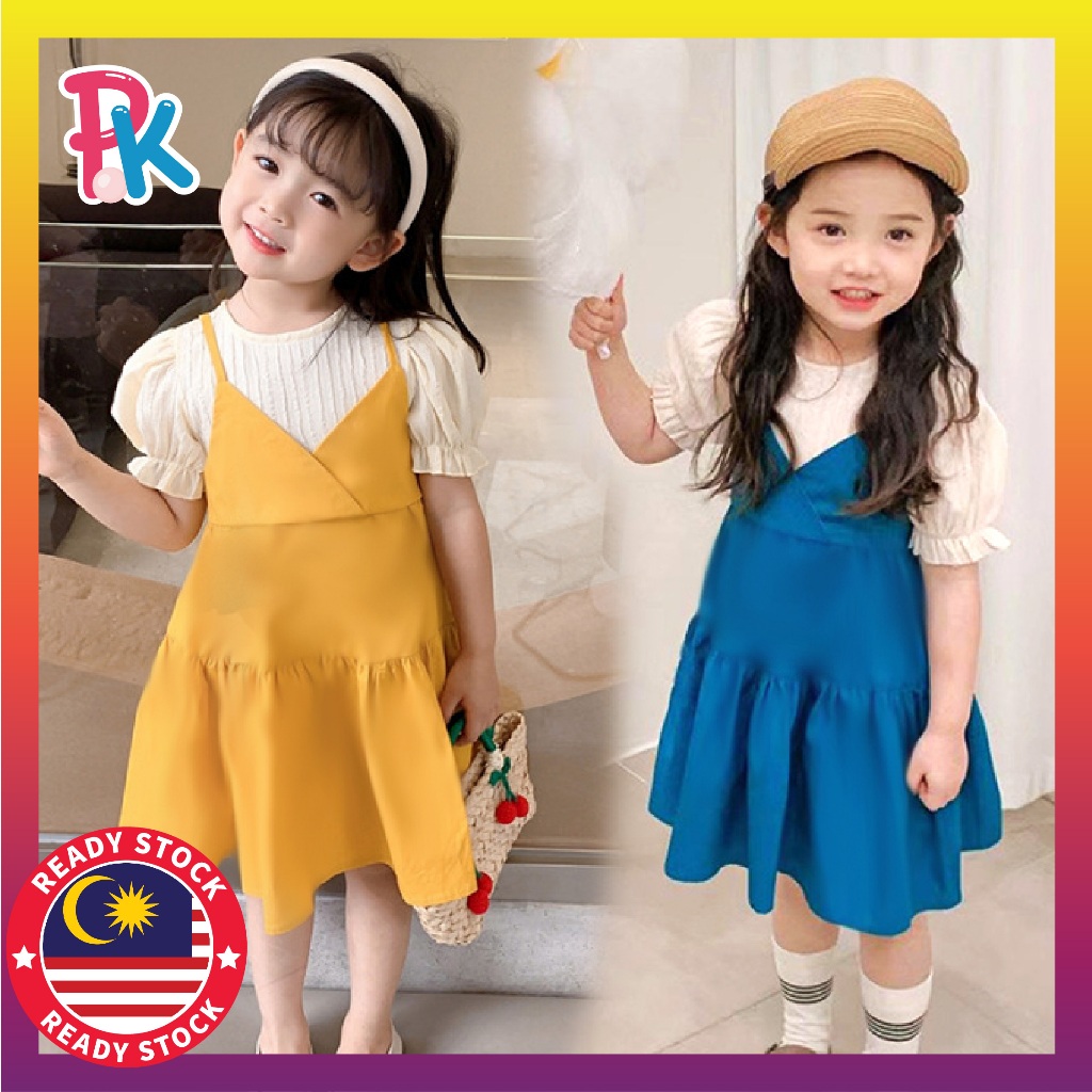 [1-5±Yrs] Dress Budak Kids Dress Kanak Retro Girl Dress Cotton Pleated ...