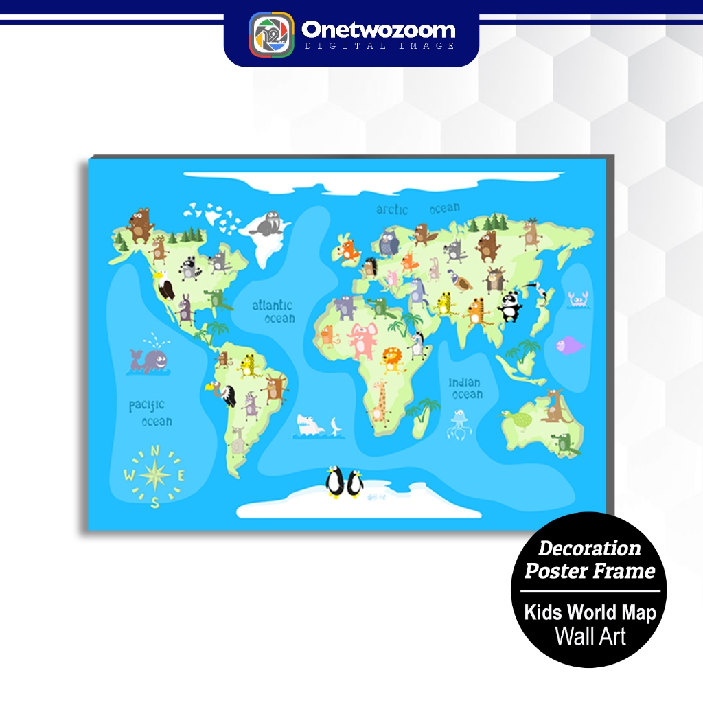 Kids World Map Frame | Children’s Room Wall Art | Wall Art Poster Frame ...