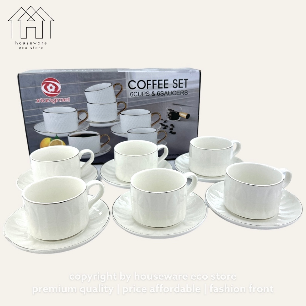 12pcs Ceramic Mug With Saucer / Cawan Seramik Cawan Set ins Kopi Latte ...