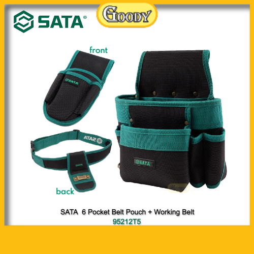 SATA 95212T5 6 Pocket Belt Pouch + Working Belt w/ Tape Measure Hook ...
