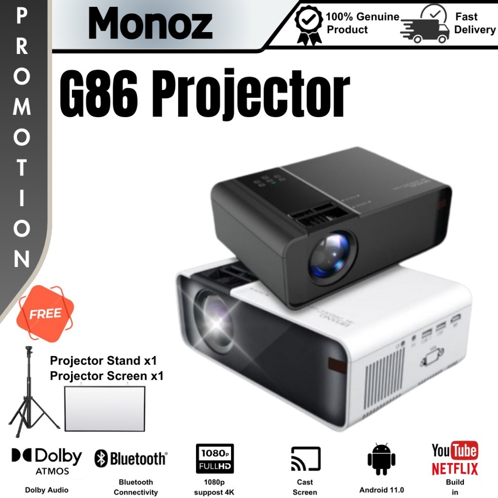 🔥(Ready Stock)🔥6000 lumens G86 Projector FULL HD 1080P Android Mini ...