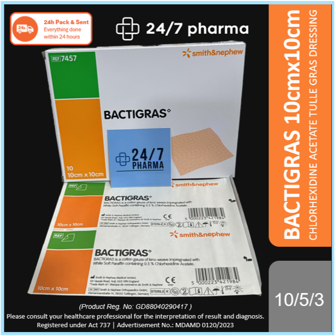 Bactigras 10x10cm Smith & Nephew dressing bactigrass Chlorhexidine ...