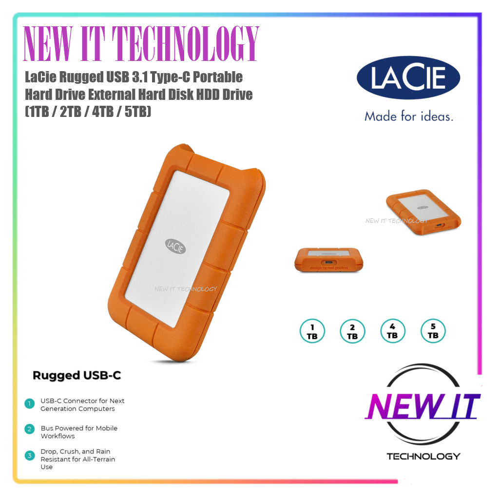 LaCie Rugged Mini USB3.0 & Rugged USB 3.1 Type-C Portable Anti ...