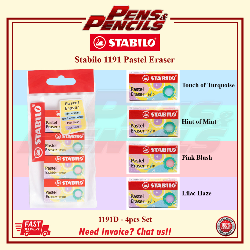 Stabilo Pastel Eraser Set / Pemadam Set / Stabilo 1191 / 1191D Pastel (1pack = 4pcs) | Shopee ...