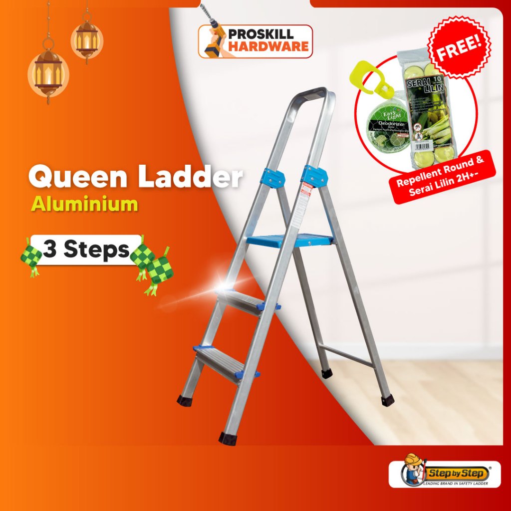 PROSKILL HARDWARE Aluminium Platform Ladder Queen Ladder with Handrail ...