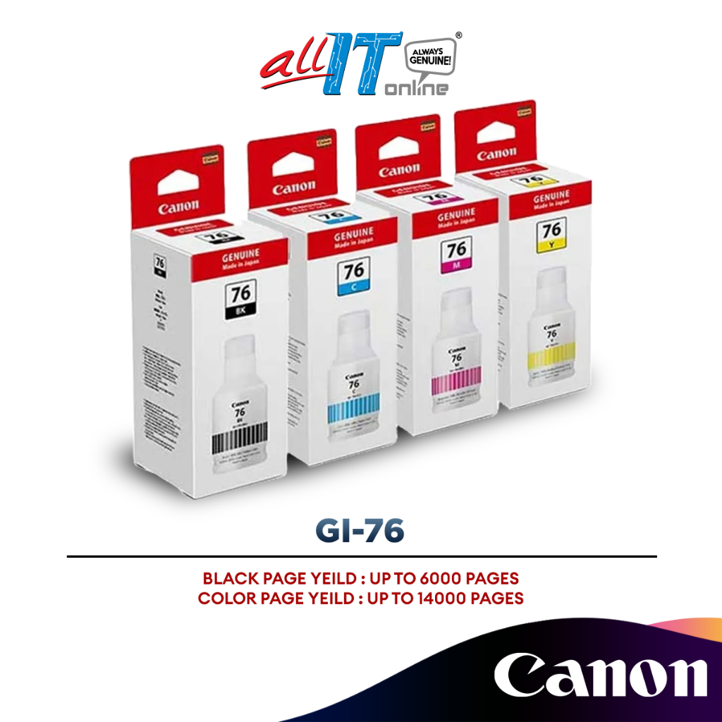 Canon GI-76 Ink Cartridge Black , Cyan , Magenta , Yellow GI76 GI 76 ...