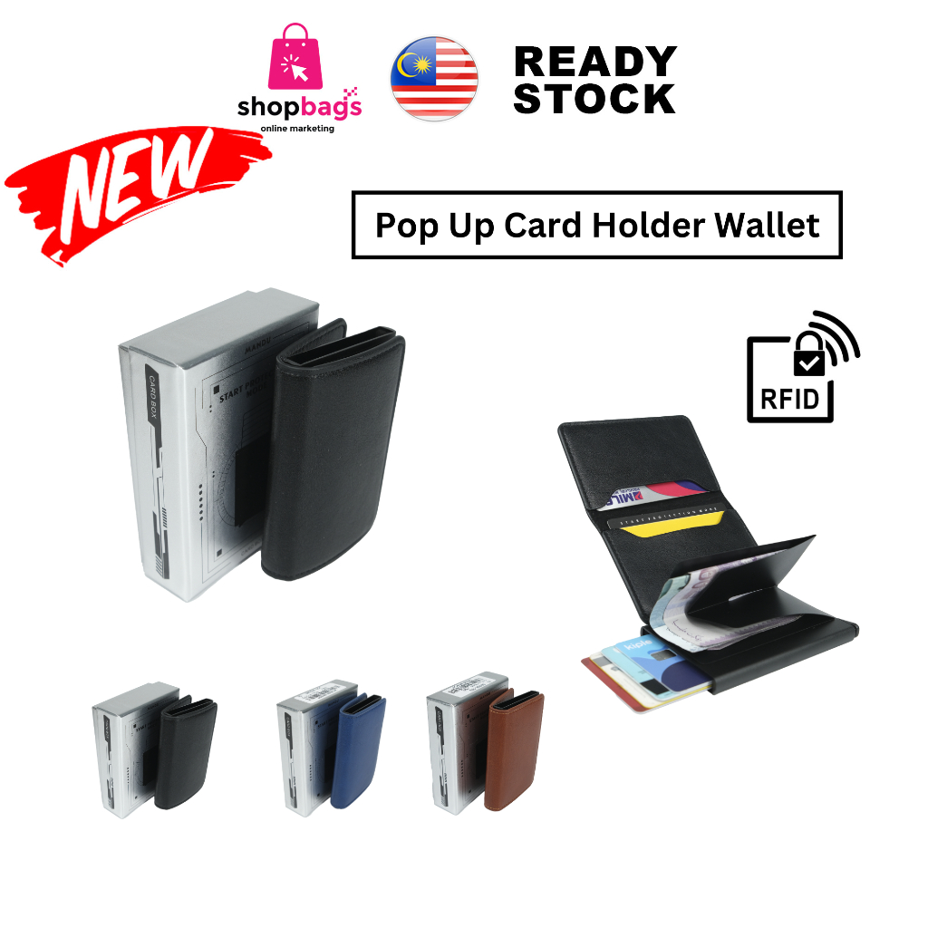 RFID Push Button Aluminum Card Holder Wallet Man With Cash Pocket Card ...