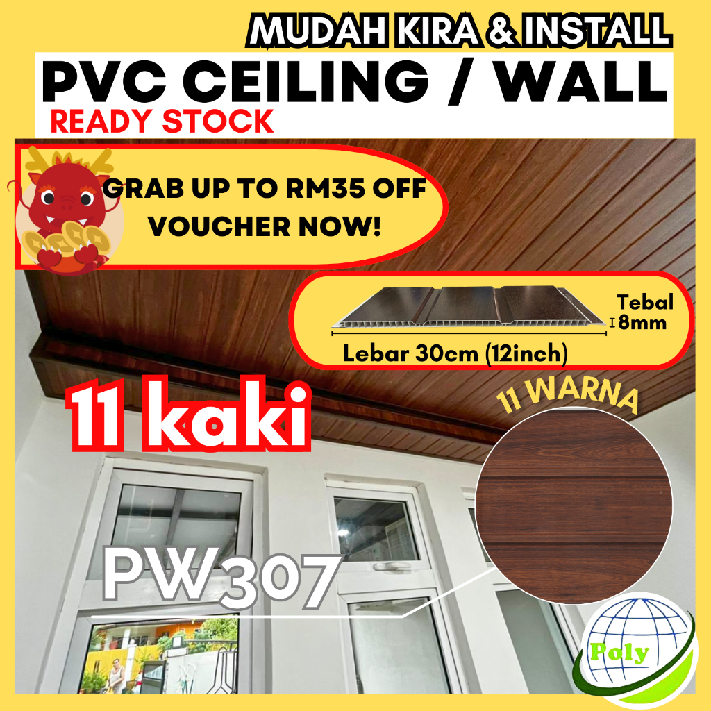 🔥 11 FT PVC Ceiling Wall Panel 🔥 Home Ceiling/Wall Waterproof 30cm x 8mm (Ready Stock) | Shopee ...