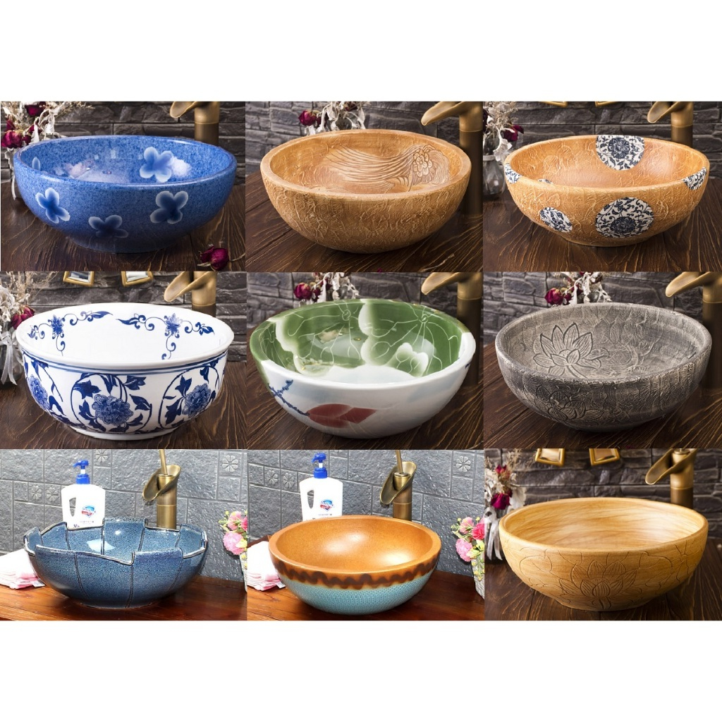Ceramic Table Basin sink Single Basin Retro round Wash Basin Bathroom ...
