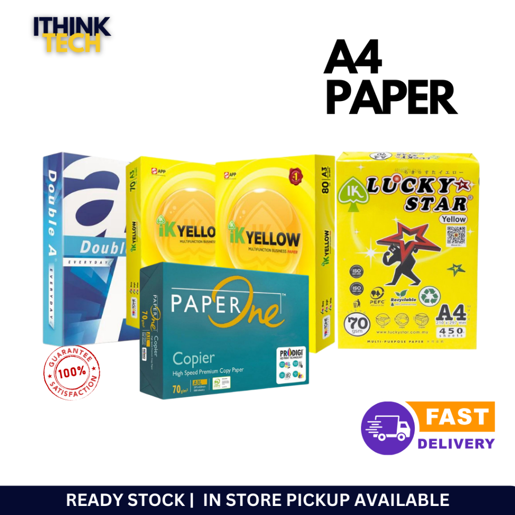 A4 Kertas 80gsm/A4 Kertas 70gsm Paper One/IK Yellow/Double A A4 Paper ...